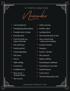 November Photo Challenge - Photo A Day Ideas Printable
