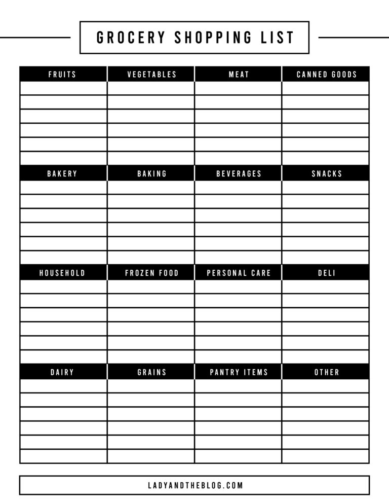 Free Printable Blank Grocery List