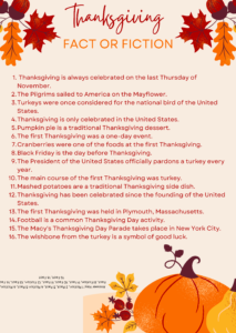 Thanksgiving Fact Or Fiction Questions For Kids - Free Printable